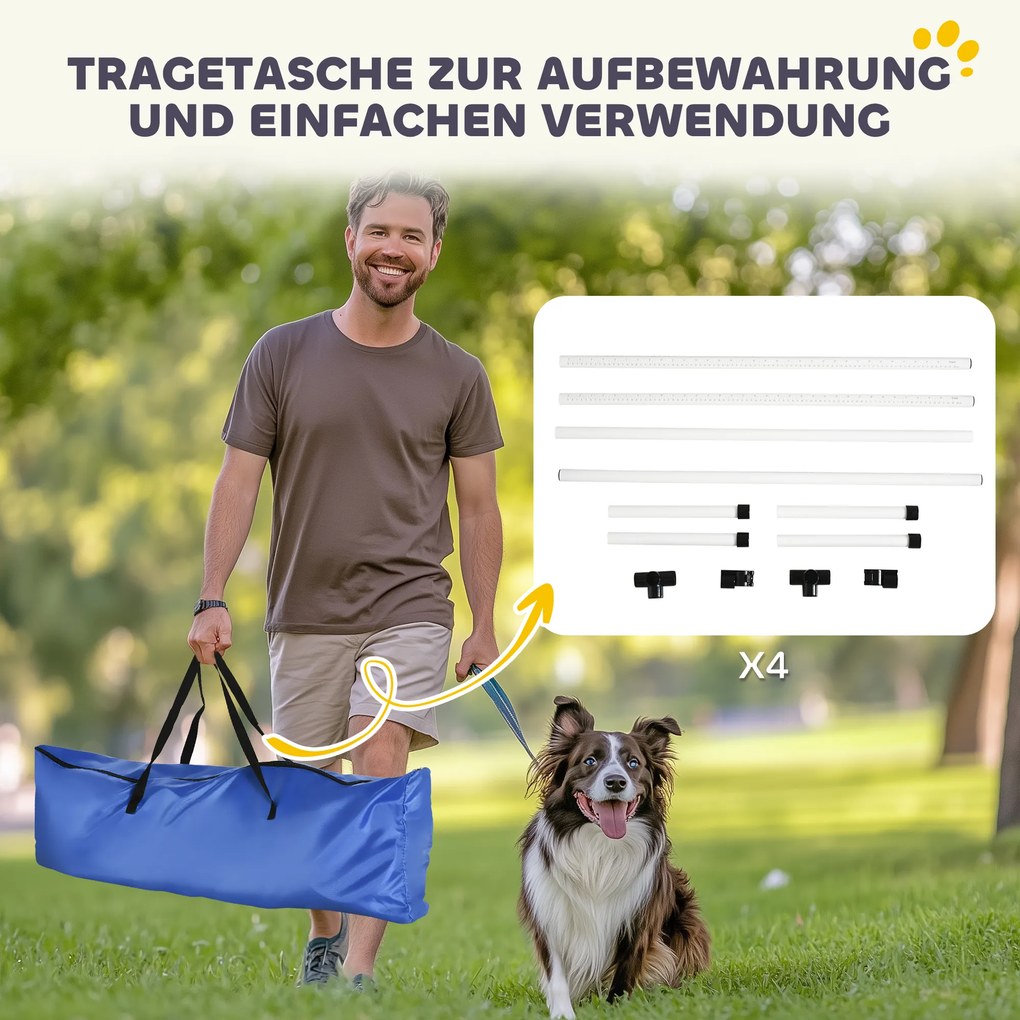 PawHut agility překážková sada pro výcvik psů 4 překážky slalomové tyče plastové bílé 99x65x94cm pro aktivní výcvik psů