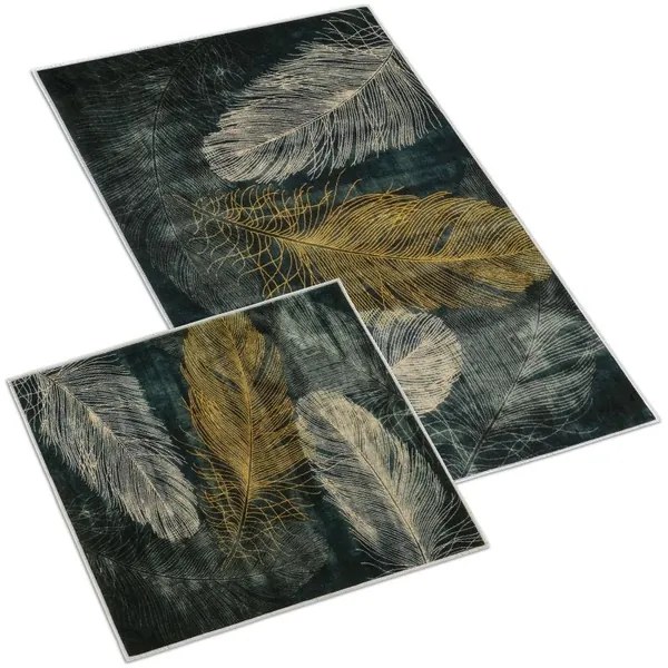 Bellatex koupelnové předložky 3D tisk sada BEZ VÝKROJE sada 60x100, 60x50 cm Pírko