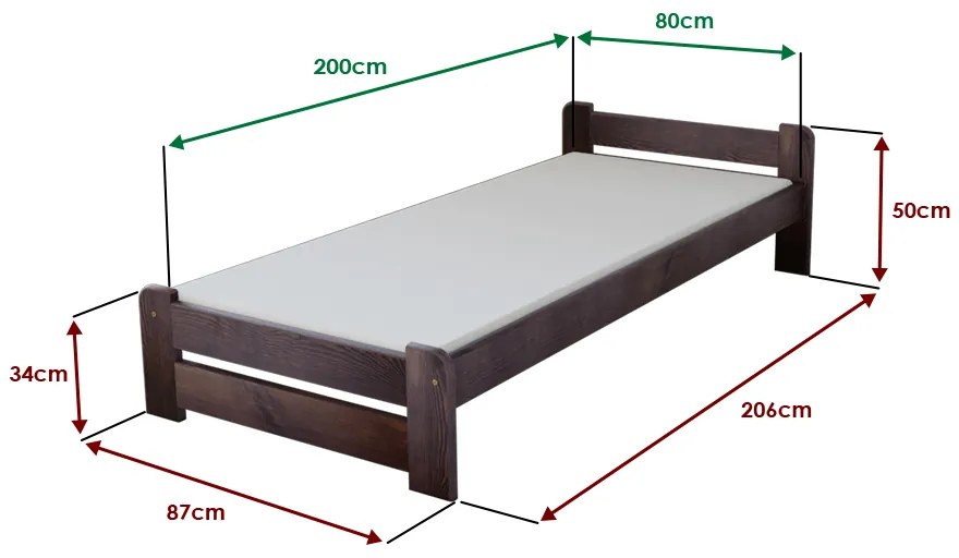 Postel Emily 80 x 200 cm, ořech Matrace: Bez matrace