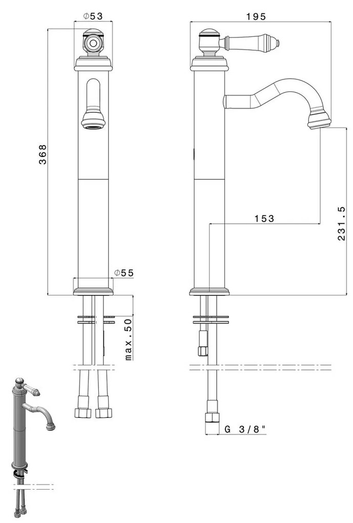 Sapho Vienna VO006 umyvadlová baterie vysoká stojánková páková