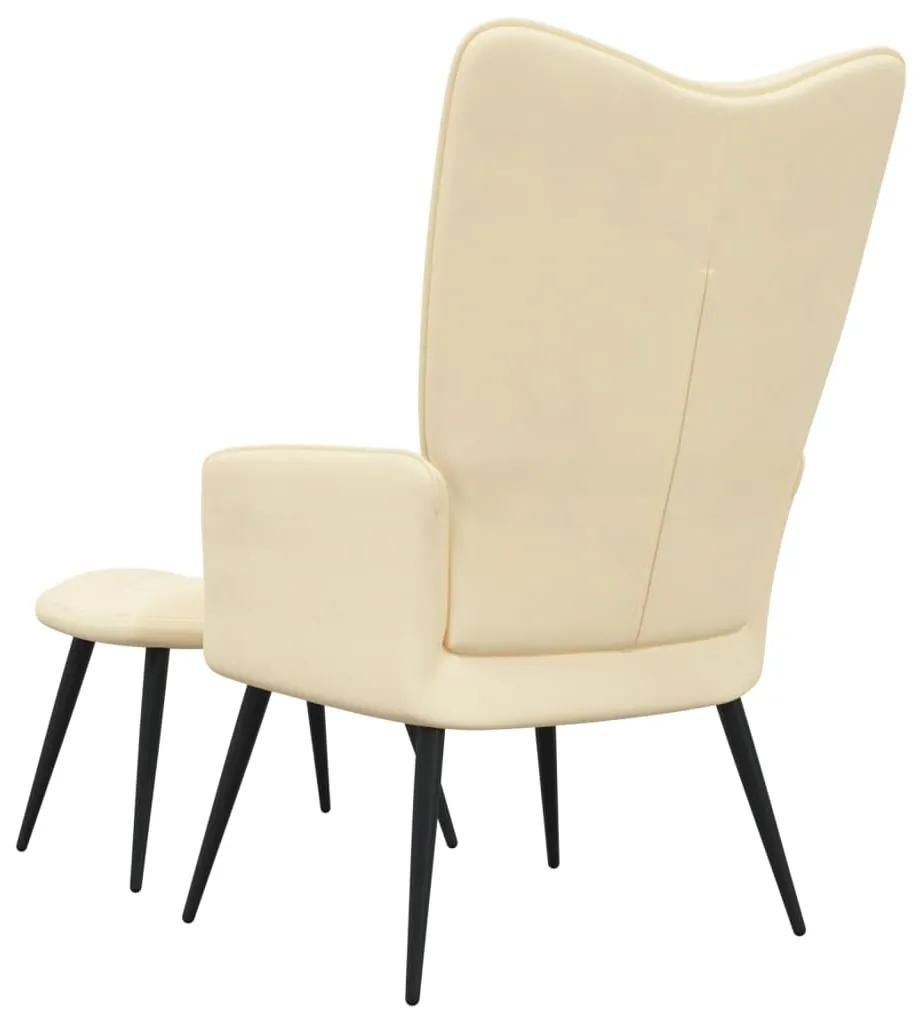 vidaXL Relaxační křeslo se stoličkou krémově bílé samet