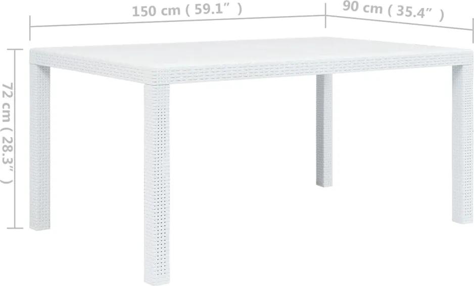vidaXL Zahradní stůl 150x90x72 cm plastový ratanový vzhled [45604] Barva: Bílá