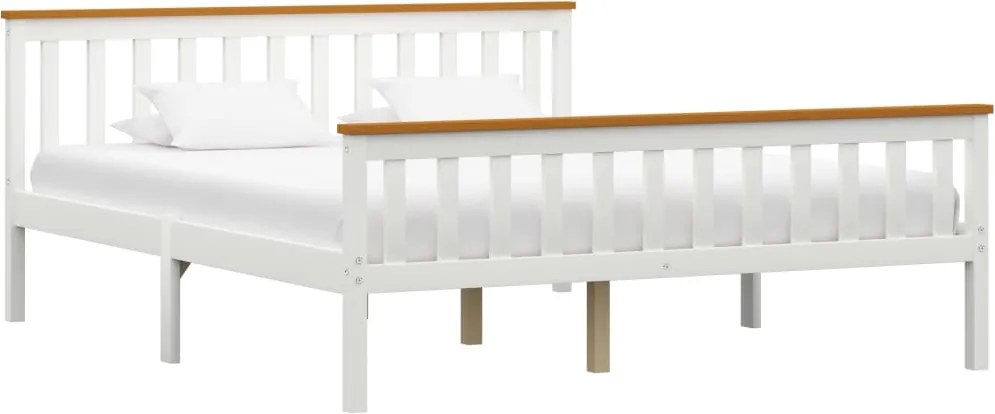 Rám postele Lamar - bílý + hnědý - masivní borové dřevo | 160x200 cm