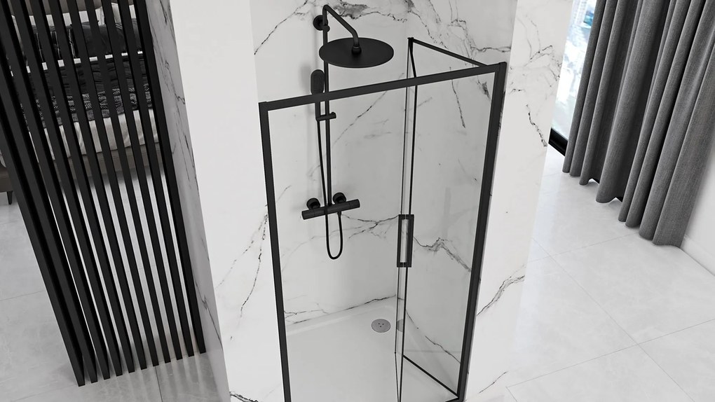 Zalamovací sprchové dveře REA RAPID FOLD 80 cm pro instalaci do niky, černé/transparent - bez vaničky
