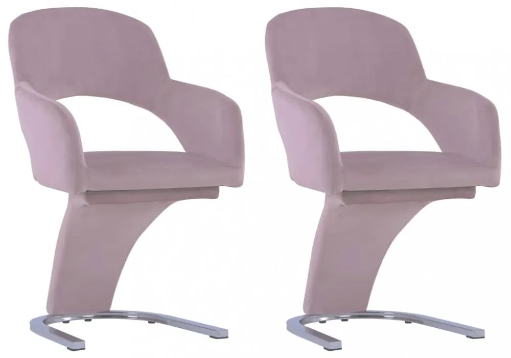 Jídelní židle 2 ks samet / chrom Dekorhome Světle růžová