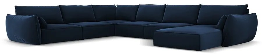 Tmavě modrá sametová rohová pohovka (levý roh/do "U") Vanda – Mazzini Sofas