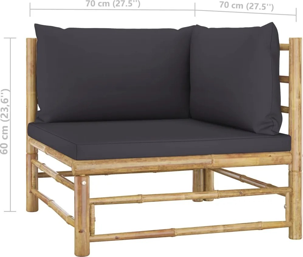 vidaXL 6dílná zahradní sedací souprava + krémově bílé podušky bambus [3058210] Barva: Tmavě šedá