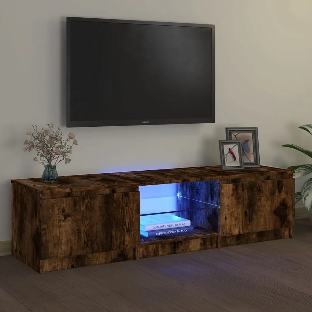 TV skříňka s LED osvětlením kouřový dub 140 x 40 x 36 cm
