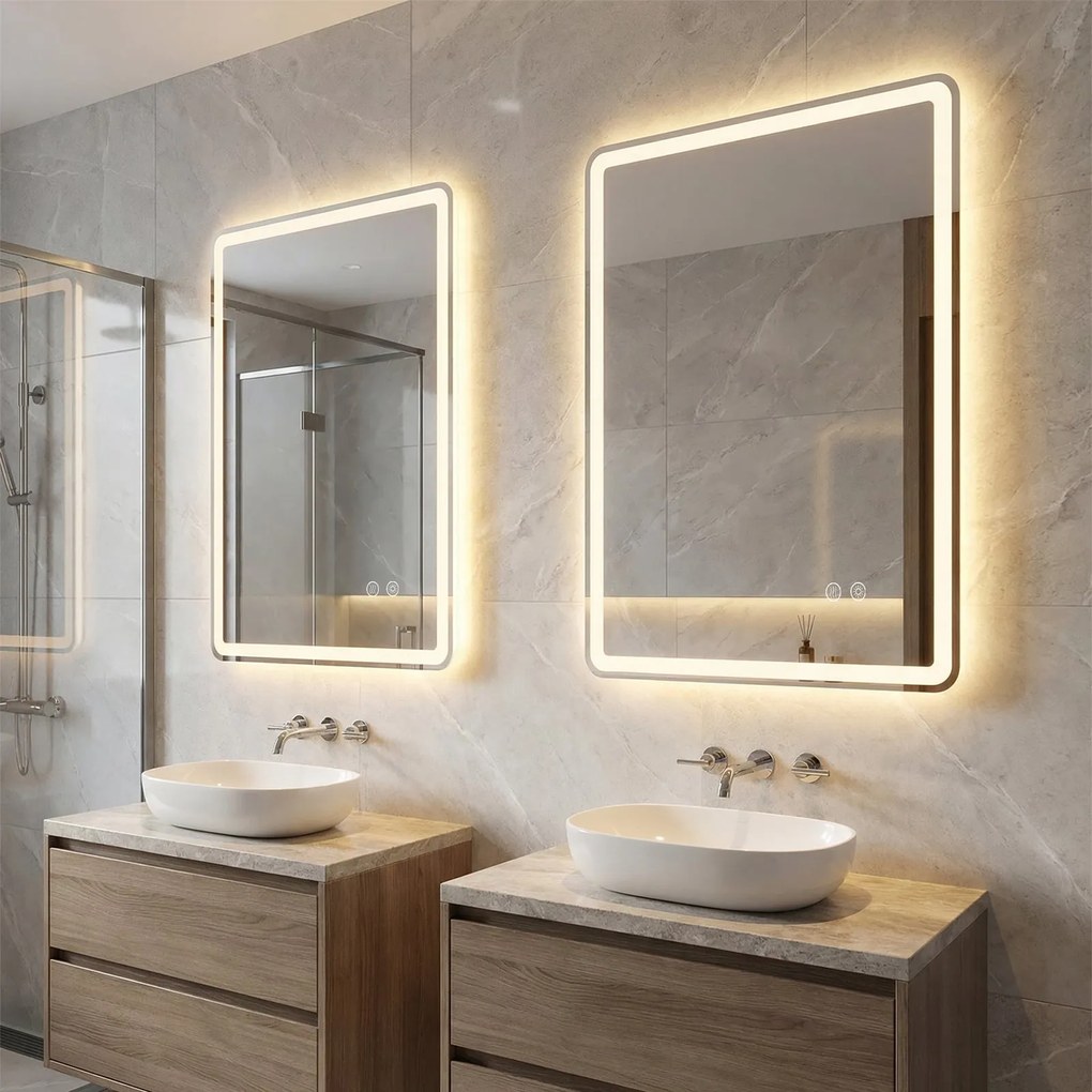 Costway Koupelnové zrcadlo s LED osvětlením a nástěnné zrcadlo – 70 × 50 × 3 cm