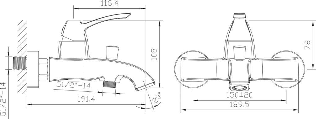 Sapho Dreamart DA010 vanová nástěnná baterie chrom