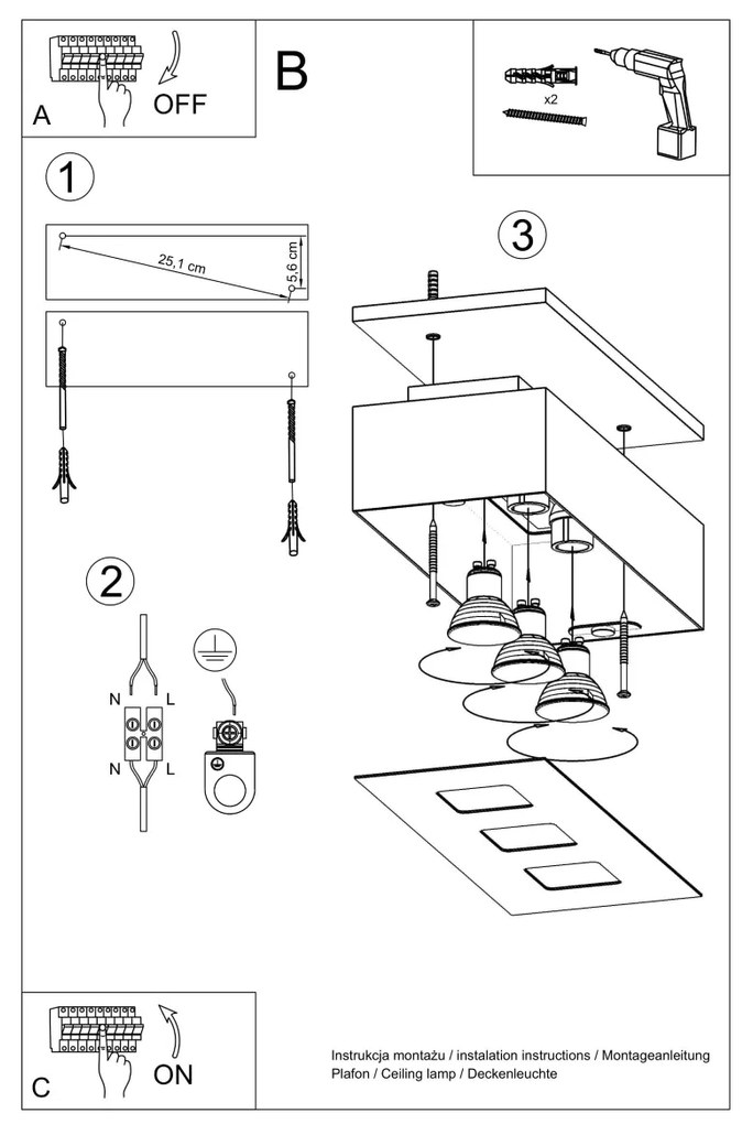 Stropní svítidlo Mono 3, 1x bílé/černé kovové stínítko