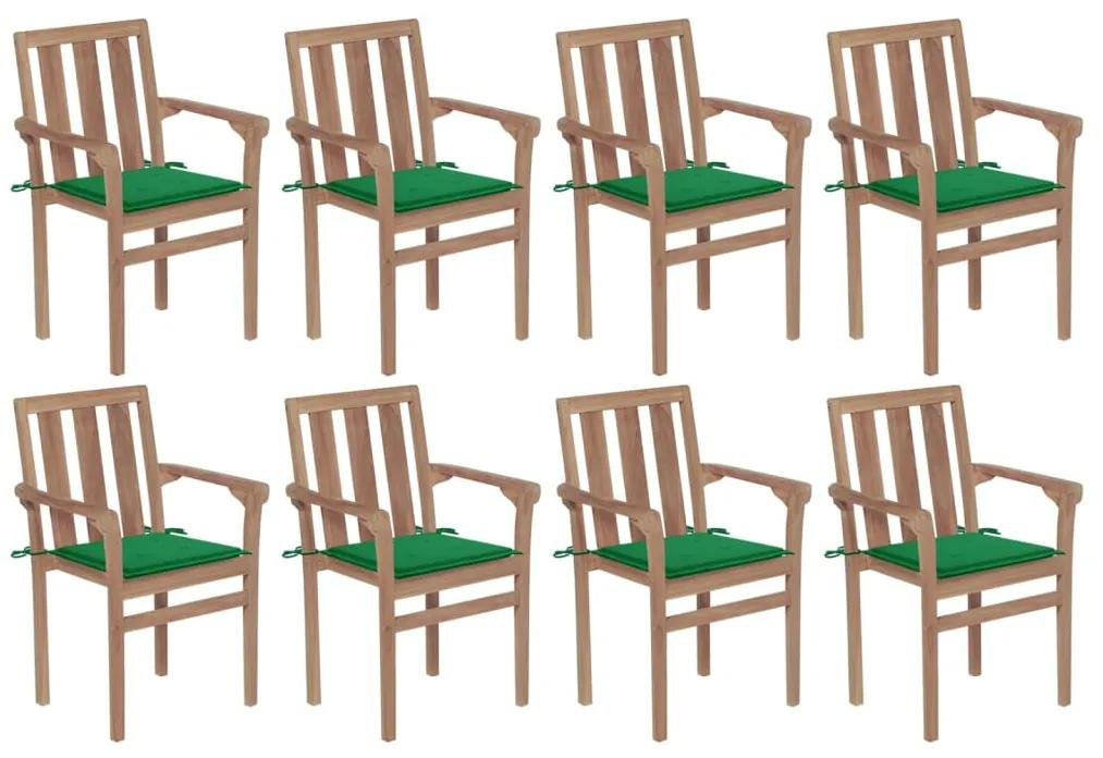 3073438 vidaXL Stohovatelné zahradní židle s poduškami 8 ks masivní teak