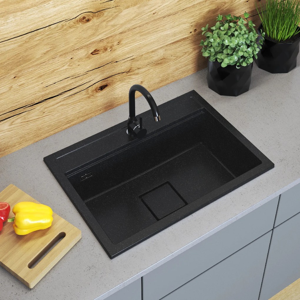 Gamma Quadro 7050, 1-komorový granitový dřez 700x500x220 mm, černá skvrnitá, GMA-ZLE000238