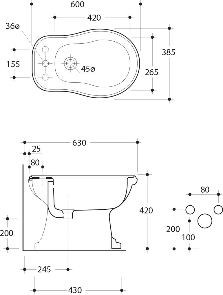 Kerasan RETRO bidet stojící 38,5x60cm, bílá 102001