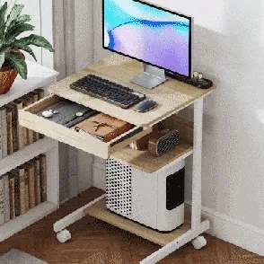 HOMCOM Psací stůl na kolečkách s šuplíkem a policemi, 4 kolečka, kompaktní, dřevotříska, kov 920-105V00AK