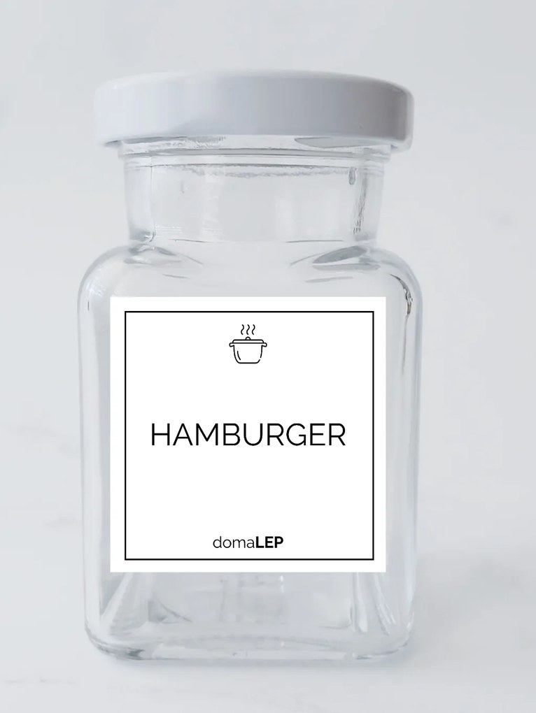 Samolepka na kořenky HAMBURGER bílá 5 × 5 cm základní písmo