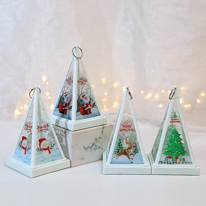Vánoční LED dekorační lucerna, jehlanová, 17 cm, různé varianty na výběr Motiv: Sněhulák