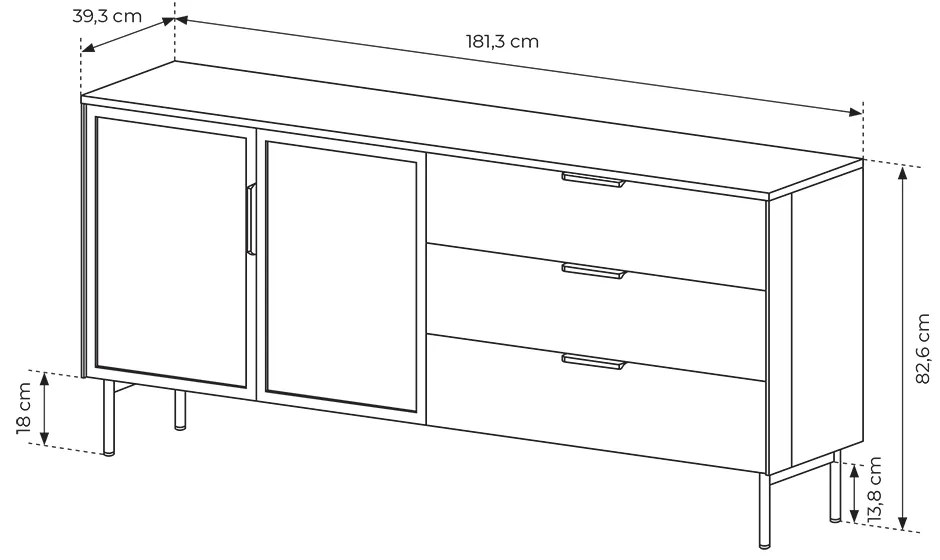 LUMI k | komoda 181 2D3S + LED | 181 cm | kašmír/zlatá