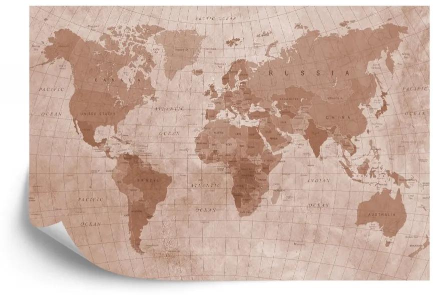 Fototapeta Mapa Světa S Texturou Sépie Omyvatelný vlies 90x60