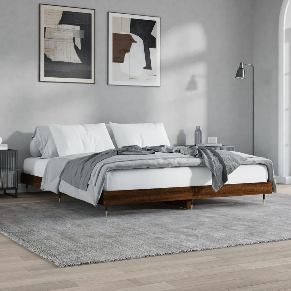Rám postele hnědý dub 200 x 200 cm kompozitní dřevo,  832116