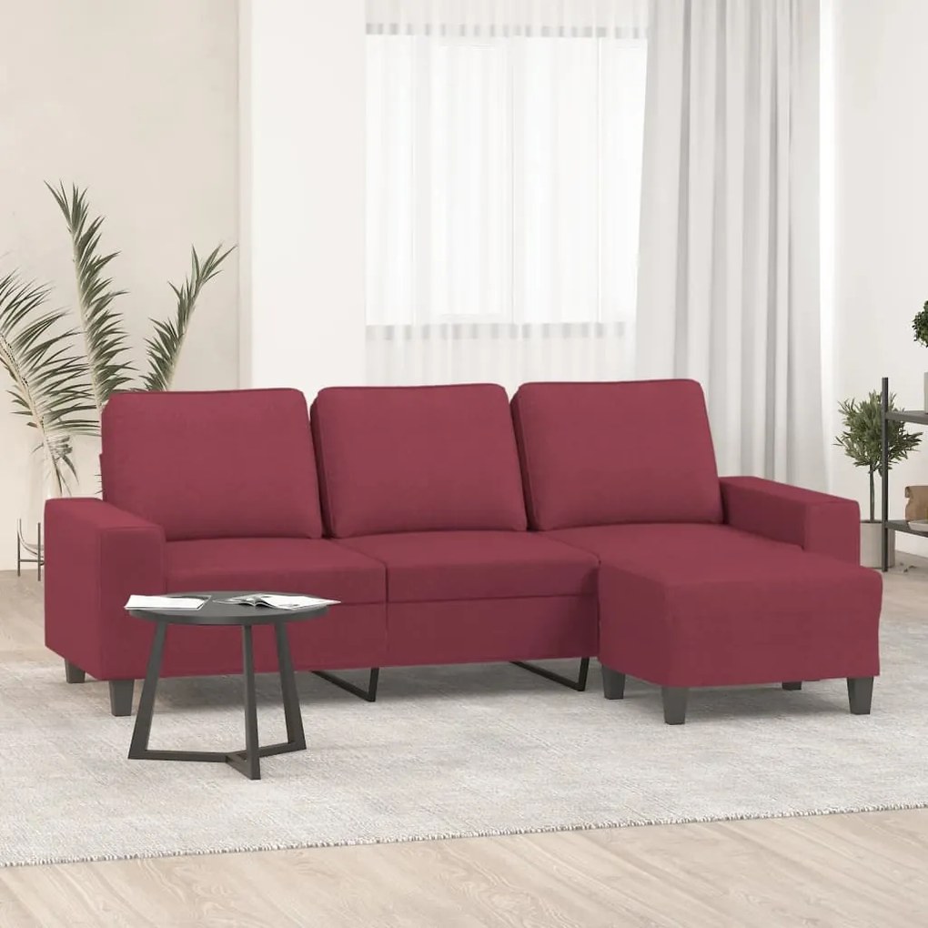 3místná pohovka s podnožkou vínová 180 cm textil 3201157