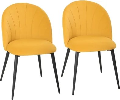 HOMCOM Set 2 čalouněné jídelní židle s mušlovým opěradlem z sametu, 52x55x79 cm, Žlutá