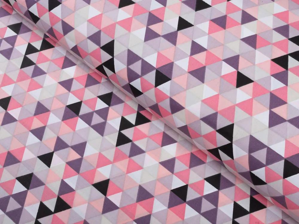 Biante Bavlněný závěs Sandra SA-330 Růžovo-fialovo-černé trojúhelníčky 150x150 cm