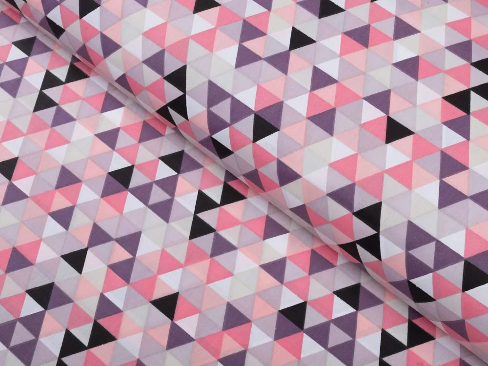 Biante Bavlněný závěs Sandra SA-330 Růžovo-fialovo-černé trojúhelníčky 150x160 cm