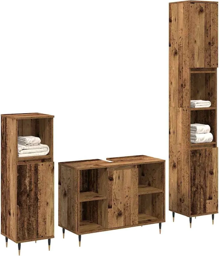 Sada koupelnového nábytku 3 ks Staré dřevo 30 x 30 x 180 cm 3378513
