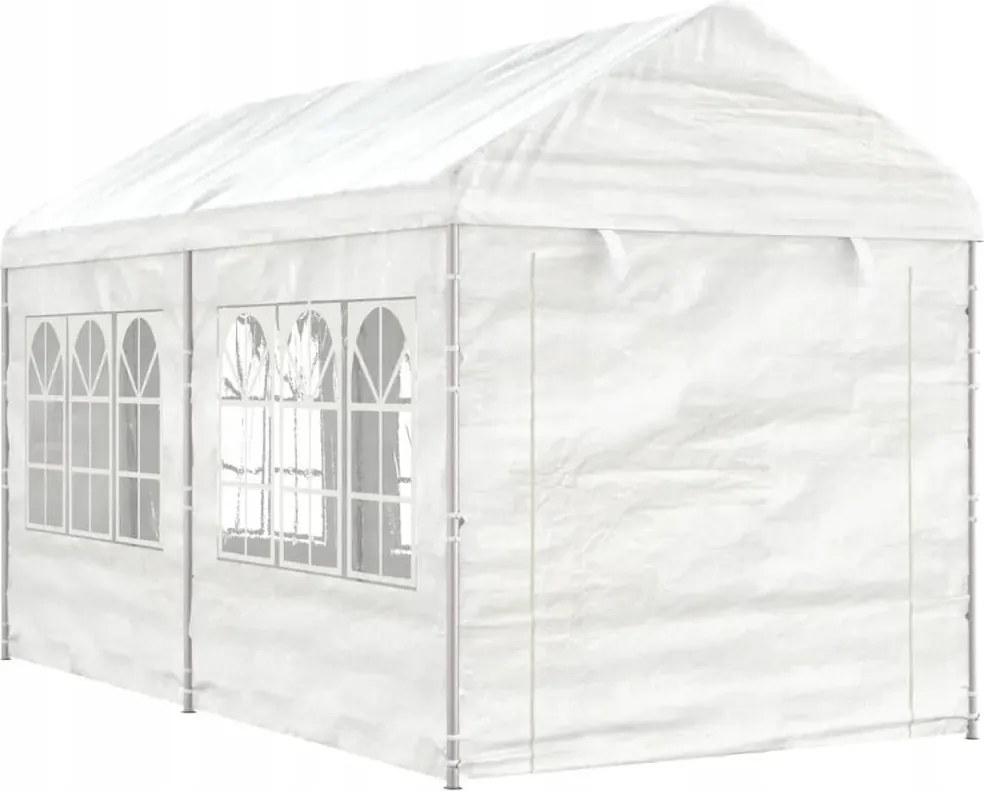 Fionshop 262824125 Altán se střechou bílý 4,46 x 2,28 x 2,69 m polyethyle
