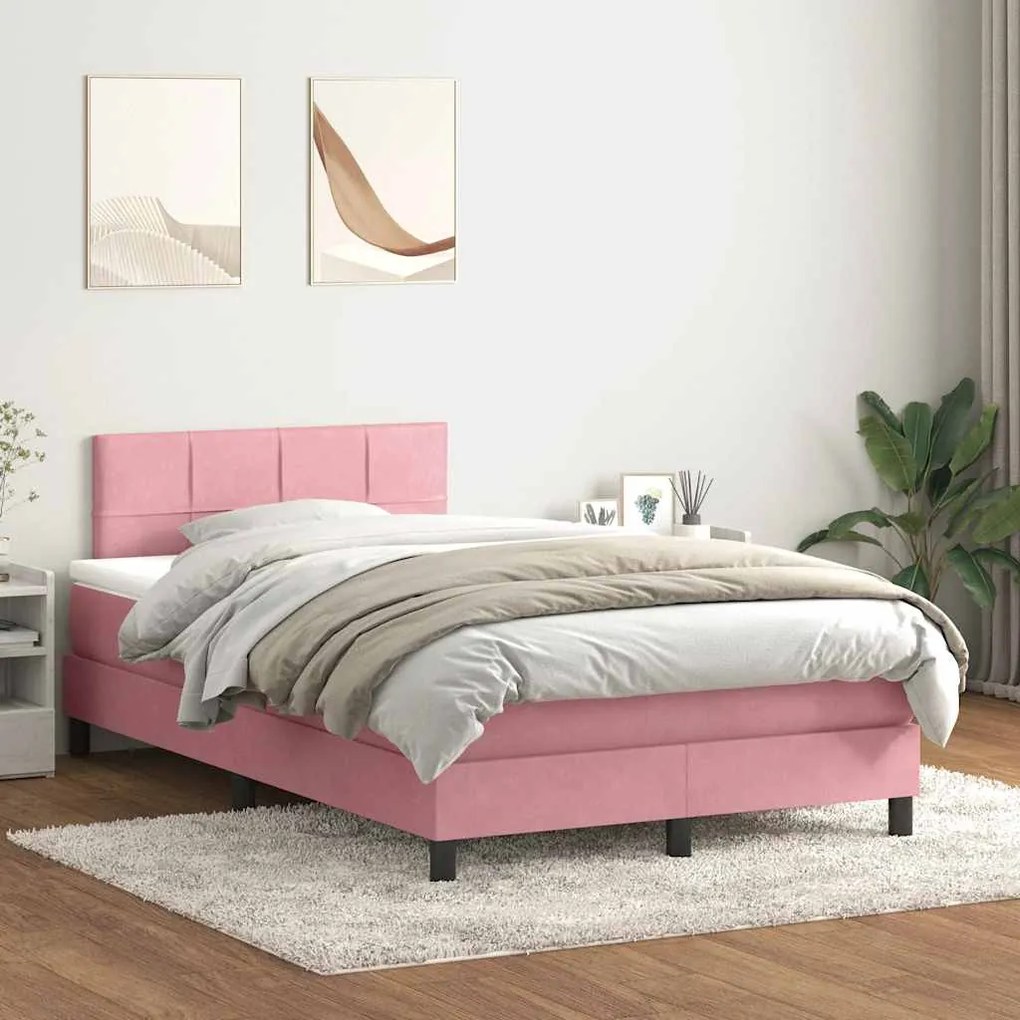 Box spring postel s matrací a LED růžová 120x220 cm samet 3316928