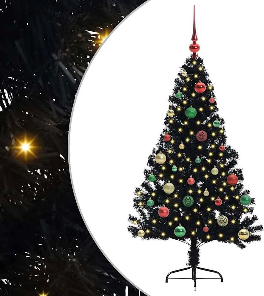 Umělý osvětlený vánoční stromeček Černá 150 cm PVC 3397136