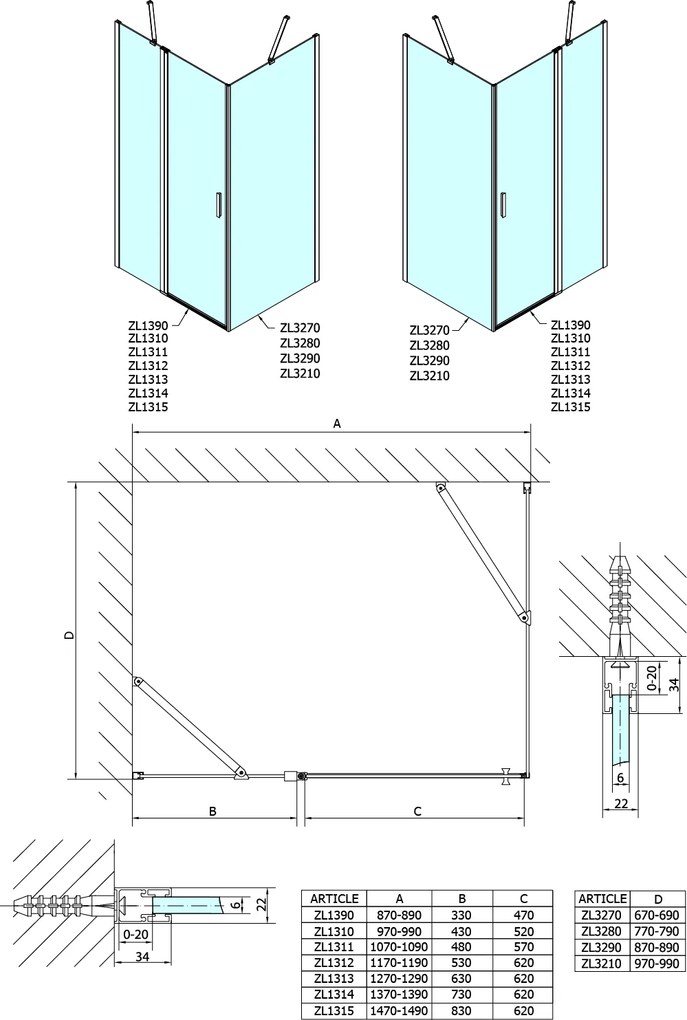 Polysan Polysan, ZOOM LINE sprchová boční stěna 900mm, čiré sklo, ZL3290