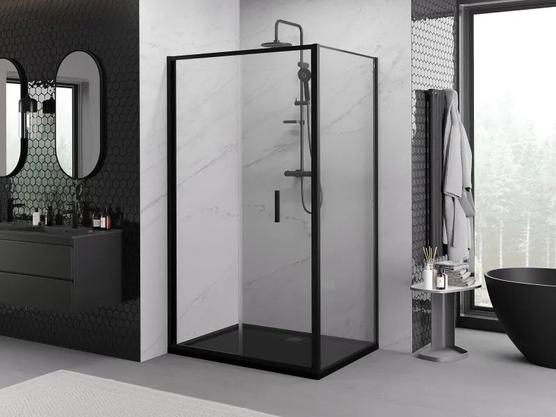 Mexen Exo, skládací sprchová kabina, dveře 110 cm + boční stěna 95 cm, transparentní sklo, černá, 816-110-095-70-00