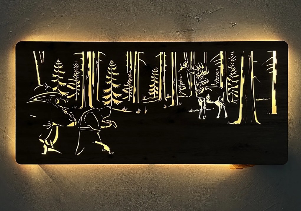 Li-Go "Jelen a myslivec" světelný obraz  230V 110x50cm provedení povrchu: dub světlý