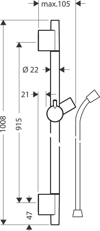 Hansgrohe Unica, S Puro sprchová tyč 900 mm se sprchovou hadicí Isiflex 1600 mm, kartáčovaný černý chrom, HAN-28631340