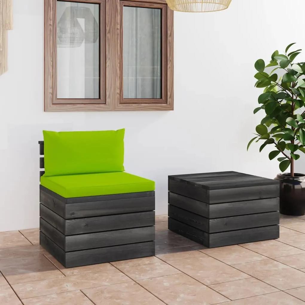 vidaXL 2dílná zahradní sedací souprava z palet + podušky borové dřevo [3061663] Barva polštáře: Zelená