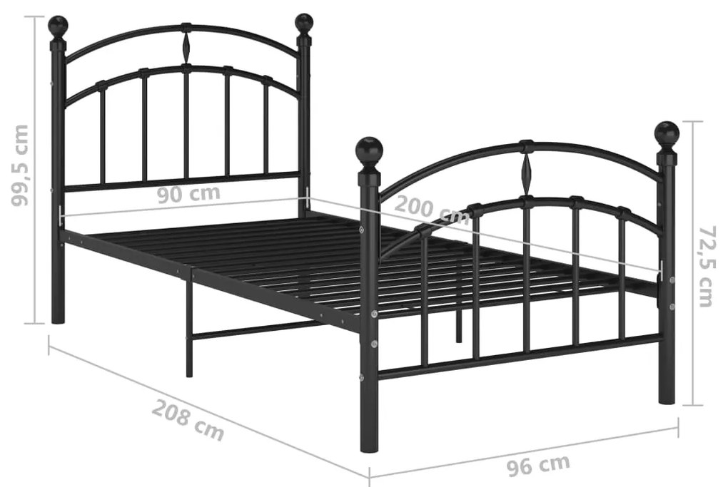 Rám postele černý kov 90 x 200 cm,  324967