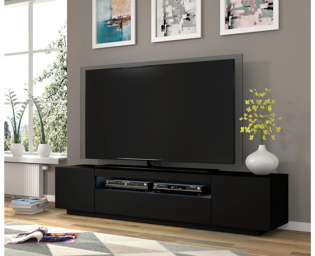 TV stolek/skříňka Aurinko 200 (matná černá) (s osvětlením). 1083447