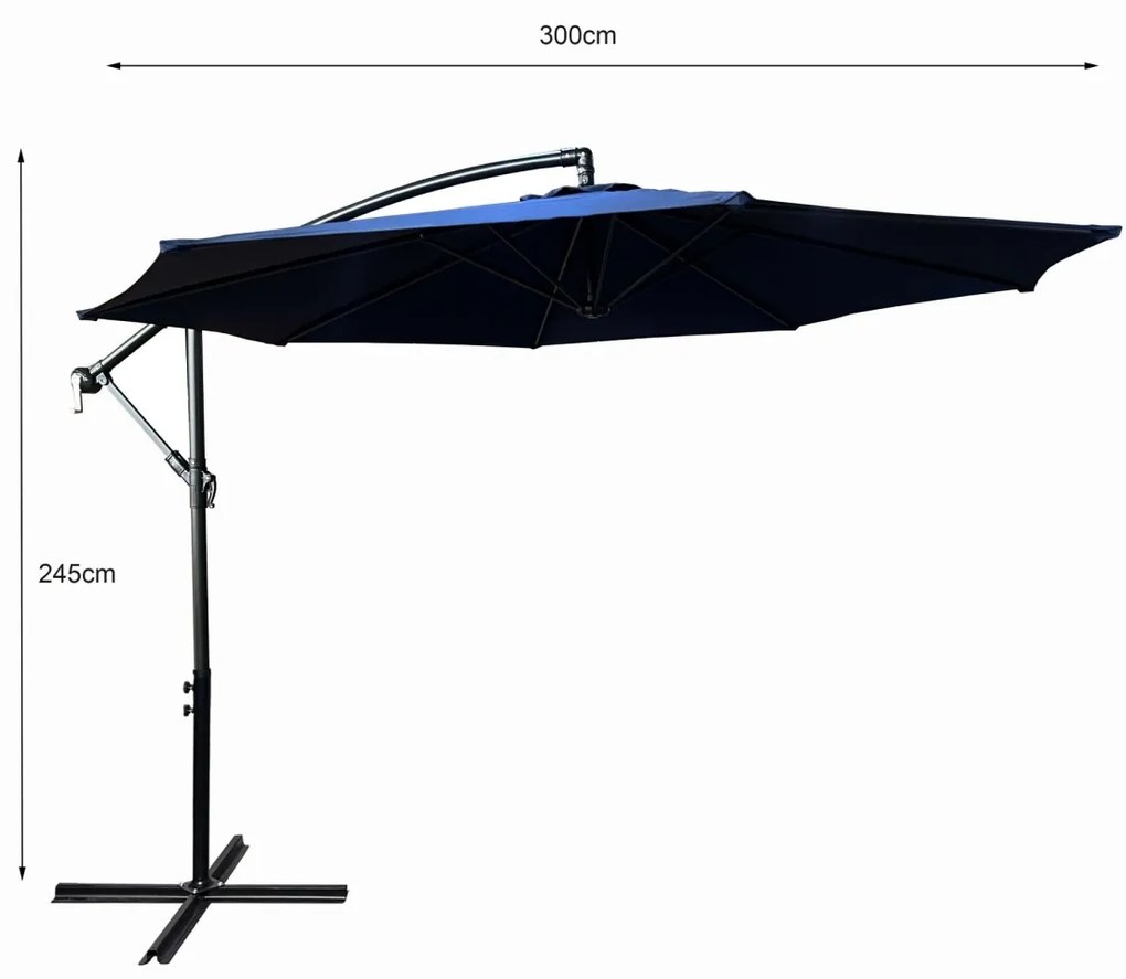 Zahradní slunečník ASTER s boční nohou 300 cm tmavě modrý