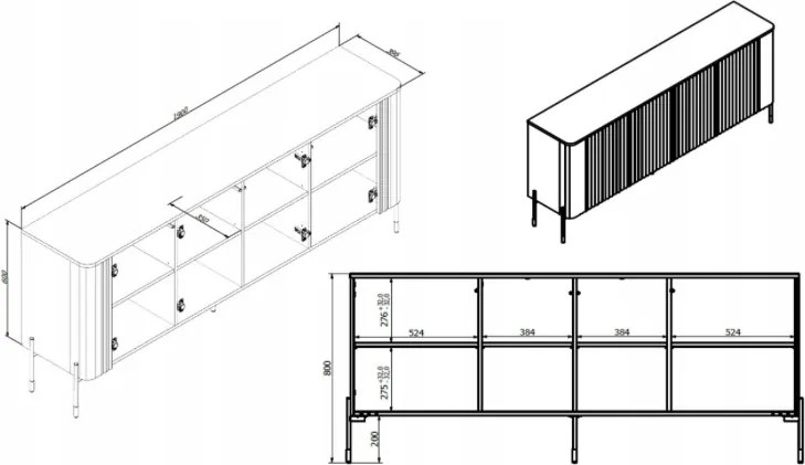 Komoda Vera 190 cm černá