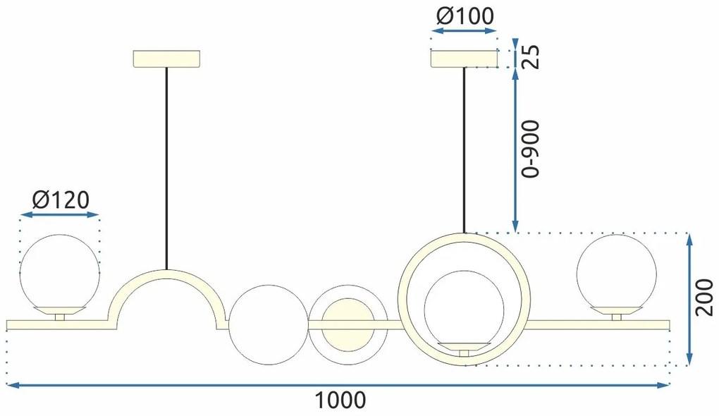 Toolight, stropní svítidlo 5xE27 APP1023-5CP, zlatá, OSW-05560