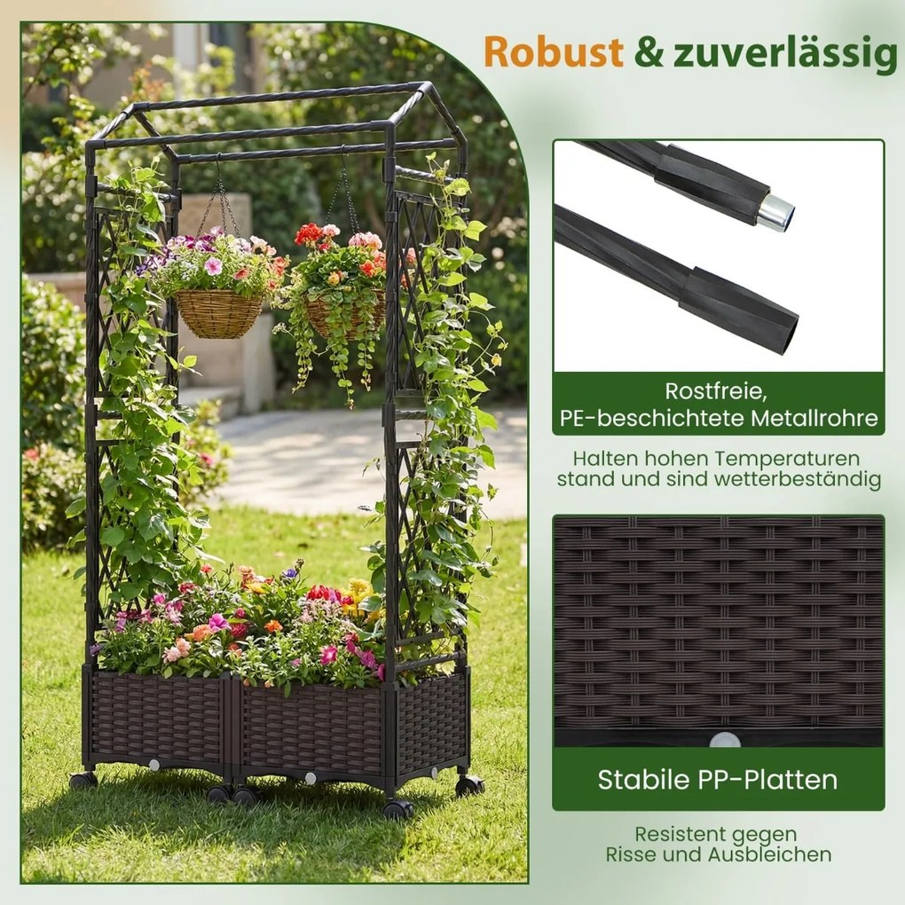 Costway Květinový truhlík s mříží a závěsnou střechou zvýšená postel