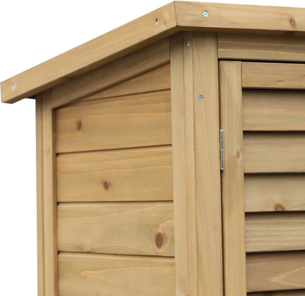 Dřevěná zahradní kůlna Outsunny 87x46,5x96,5 cm se 2 vnitřními policemi, 2 větranými dveřmi a šikmou střechou pro venkovní terasu