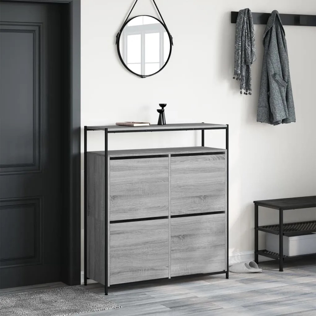 Botník se 4 výklopnými zásuvkami šedý sonoma 100 x 34 x 112 cm 3214416