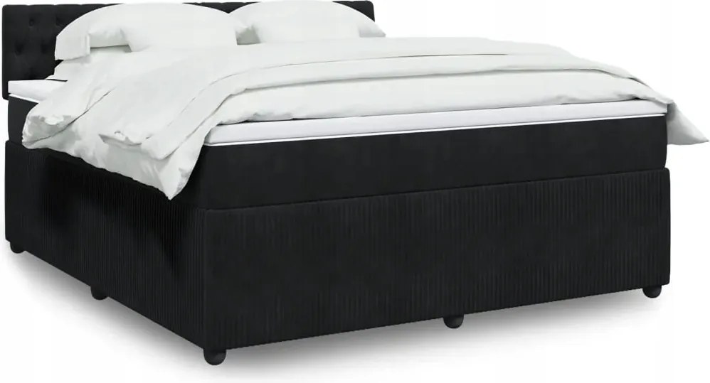 Box Spring Postel S Matrací Černá Samet Černá Prošívaný design 180 x 200