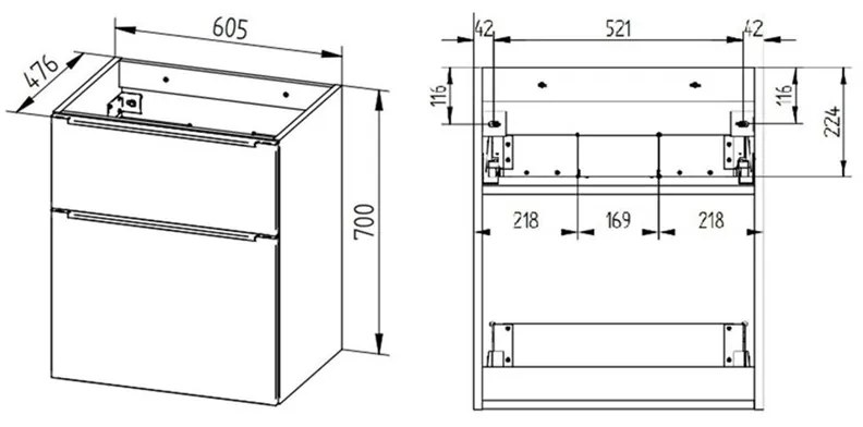 Mereo Mereo, Mailo, koupelnová skříňka s umyvadlem z litého mramoru 61 cm, bílá, dub, antracit, CN530M