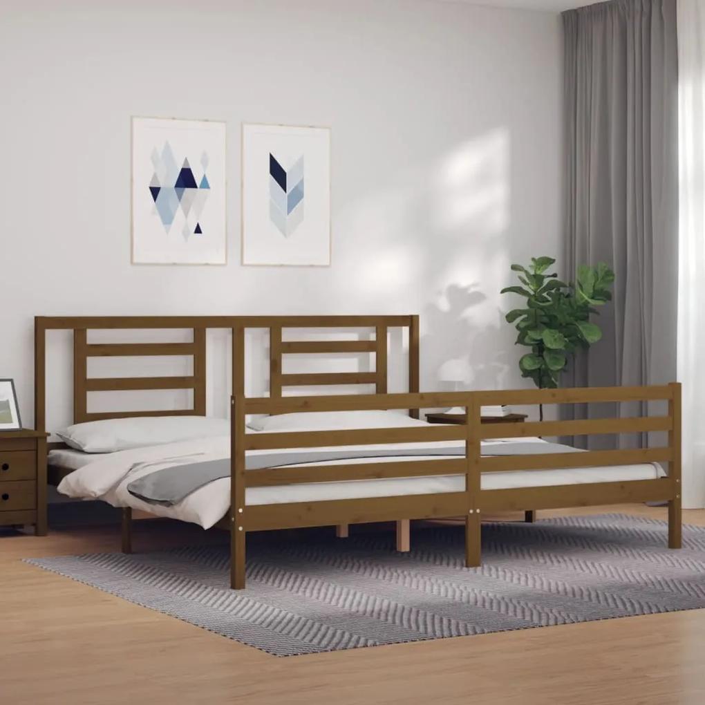 Rám postele s čelem medově hnědý 200 x 200 cm masivní dřevo,  3194724