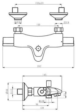 Novaservis Aqualight Vanová baterie termostat bez příslušenství 150 mm 2520/1,0