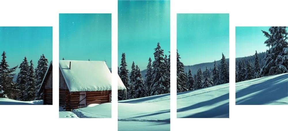 5-dílný obraz pohádková zimní krajina - 200x100 cm